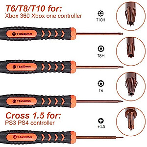 Vastar Repair Tool Kit for Xbox One 360 PS3 PS4 PS5 Controller XBOX series X|S, 12 in 1 T6 T8 T10 Xbox One Screwdriver Set with Cross Screwdriver 1.5, Safe Pry Tools, Cleaning Brush & Cloth in EVA Bag