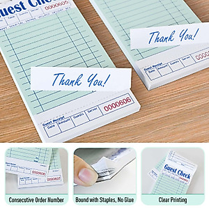 DGBDPACK Guest Check Books for Servers, 5 Pack of EP-3632-1 Server Note Pads, Thick Server Paper with Guest Receipt, Waitress Notepads - 250 Orders Total (Green, 6.75"x3.5")
