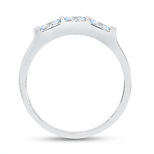 Size - 7 - Solid 14k White Gold 2mm Baguette Cut Three Stone Anniversary Ring Wedding Band CZ Cubic Zirconia 1/2 cttw.
