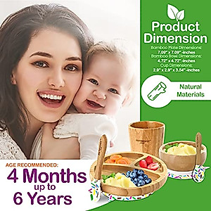 Baby Bamboo Dinnerware Set - 3 Partition Wooden Toddler Plate, Bowl, Cup & Spoon w/ Silicone Suction Base for Stay Put Feeding, BPA-Free, Hypoallergenic, For Children Aged 4-72 Mo. (Sparkle)