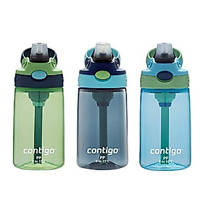 Contigo Kids Water Bottle, 14 oz with Autospout Technology – Spill Proof, Easy-Clean Lid Design – Ages 3 Plus, Top Rack Dishwasher Safe, 3-Pack, Green / Blue, blue green