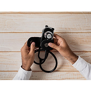 Wenses Magnetic Stethoscope Holder Hip Clip Black Genuine Leather Gift Set, Includes Writing Pen