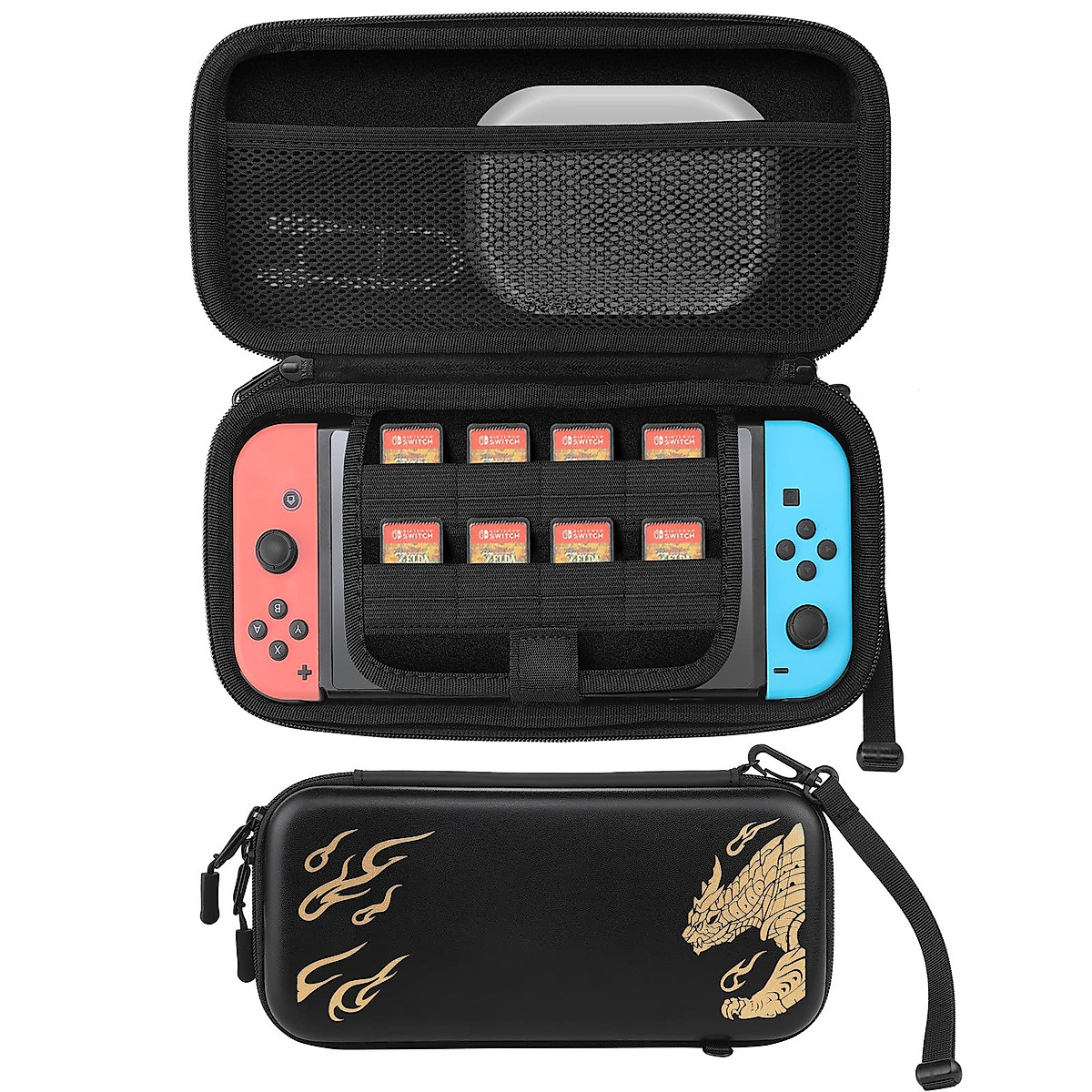 Flyekist Carrying Case for Nintendo Switch Lite - Monster Hunter Rise Theme - Portable Travel Protective Hard Storage Bag Soft Lining with 8 Game Card Slots for Switch Lite & Accessories