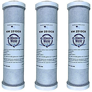 KleenWaterKW2510CB Filters Compatible with GE GXWH01C GXRV10ABL GXSV10C GXSL03C FXWTC, Carbon Block Replacement Filters, Set of 3