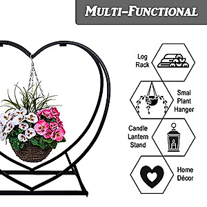 Westcharm 21.5" Metal Heart Shaped Firewood Log Rack | Black Firewood Holder Storage Rack | Fireplace Wood Storage Shelf for Outdoor Indoor Décor - Small