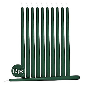 Hyoola 12 Pack Tall Taper Candles - 10 Inch Hunter Green Dripless, Unscented Dinner Candle - Paraffin Wax with Cotton Wicks - 8 Hour Burn Time