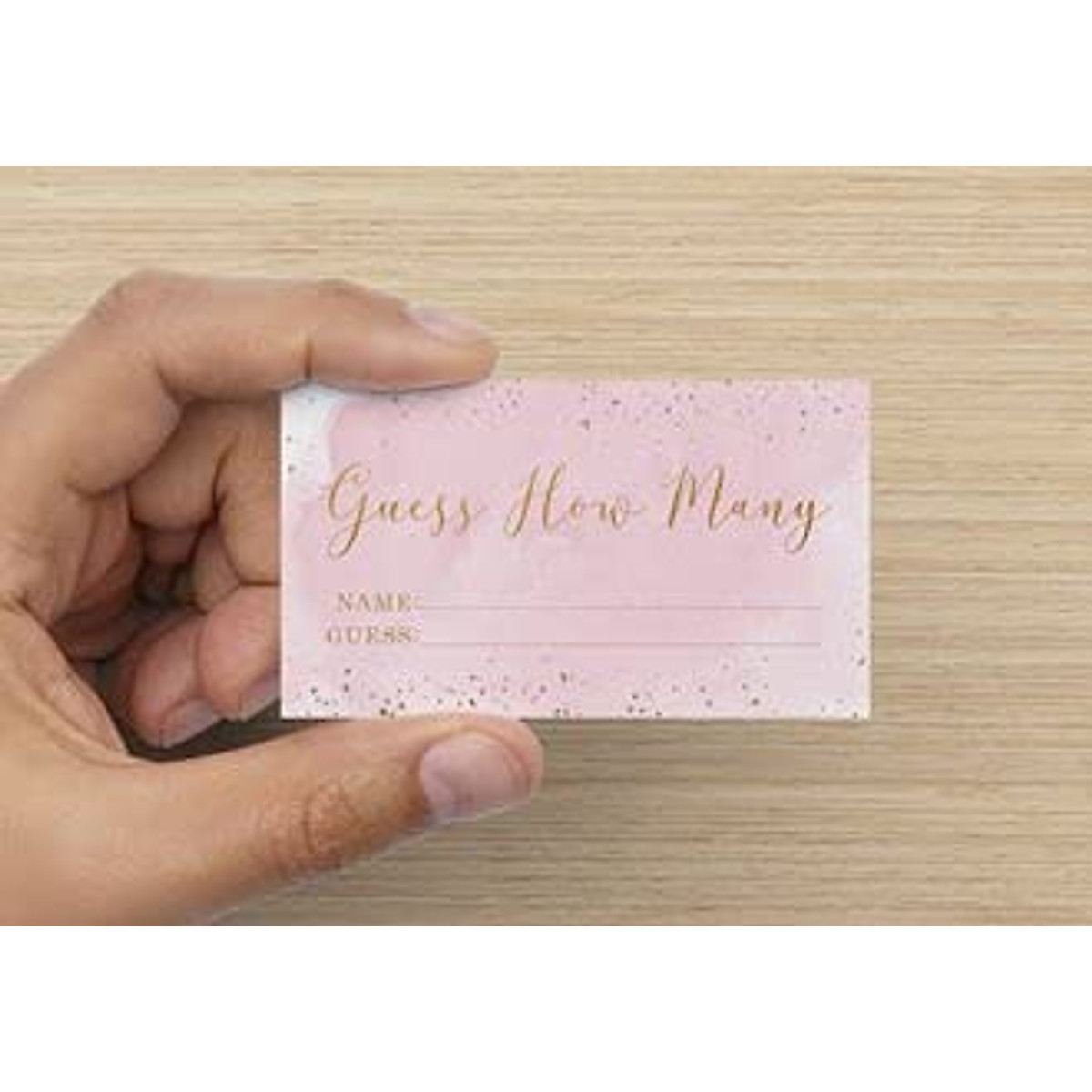 Your Main Event Prints Pink and Gold How Many Kisses Game Sign - Guess How Many - Perfect for Bridal Showers and Weddings - 1 Self-Standing Sign and 50 Guessing Cards