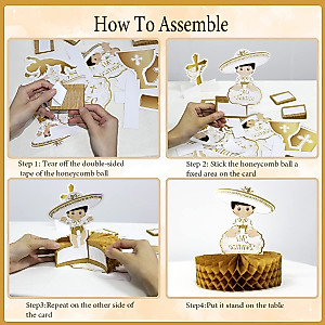 Mi Bautizo Decorations-First Communion Honeycomb Centerpieces Double Sided Table Toppers for Boy Baptism Party Decor Christening 3D Table Toppers God Bless First Communion