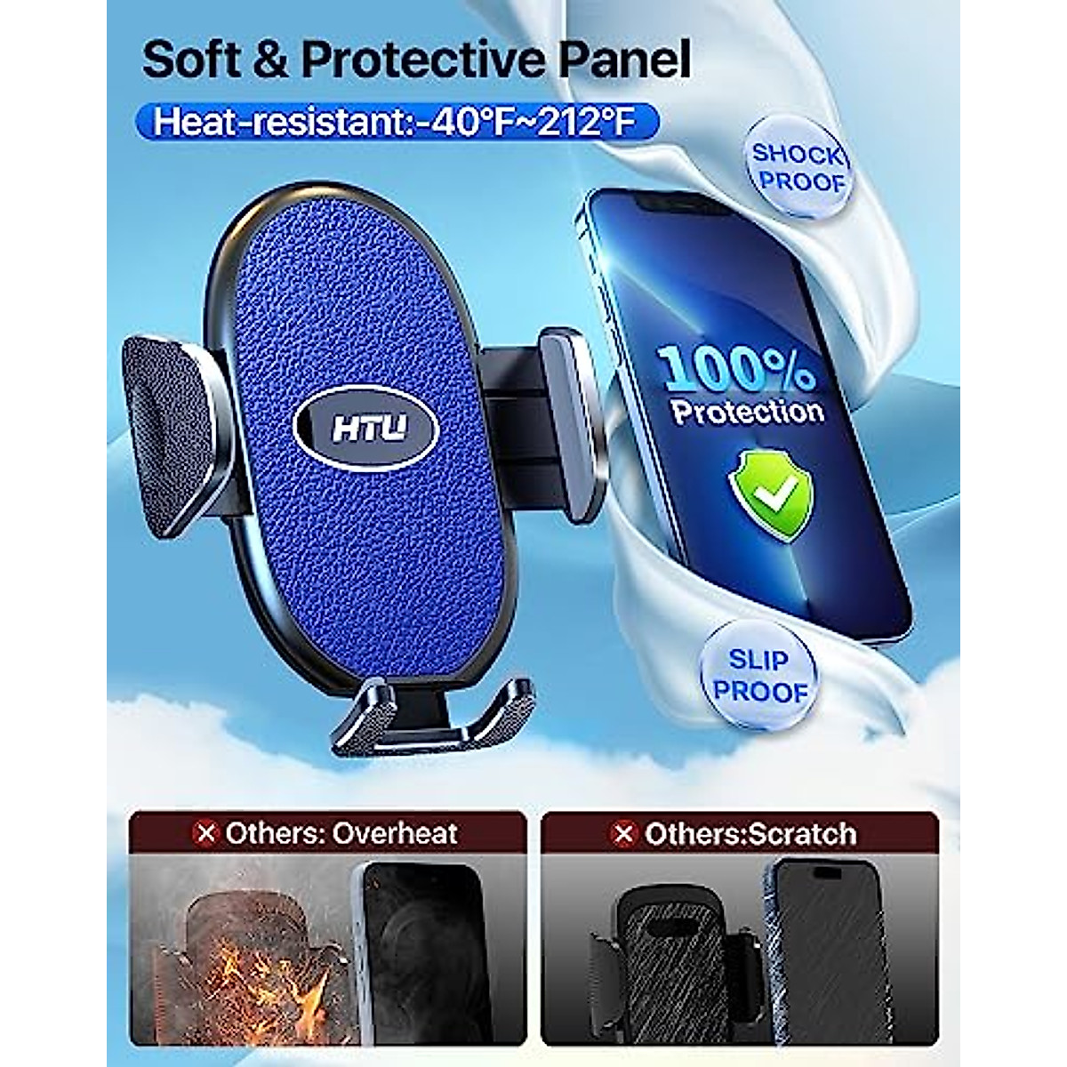 【Military-Grade】Car Phone Holder,【Strongest & Longest Steel-Hook】Car VentMount, Handsfree360° Adjustable AutomobileCradle AirClip Stand for iPhone 15 14 13 12 Pro Max Samsung Universal, Dark Blue