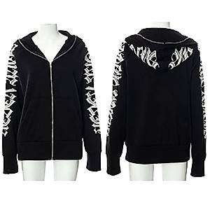 YEOU Women Rhinestone Y2K Spider Skeleton Hoodies Punk Jackets Streetwear Goth Harajuku Oversized Zip Up Hoodie