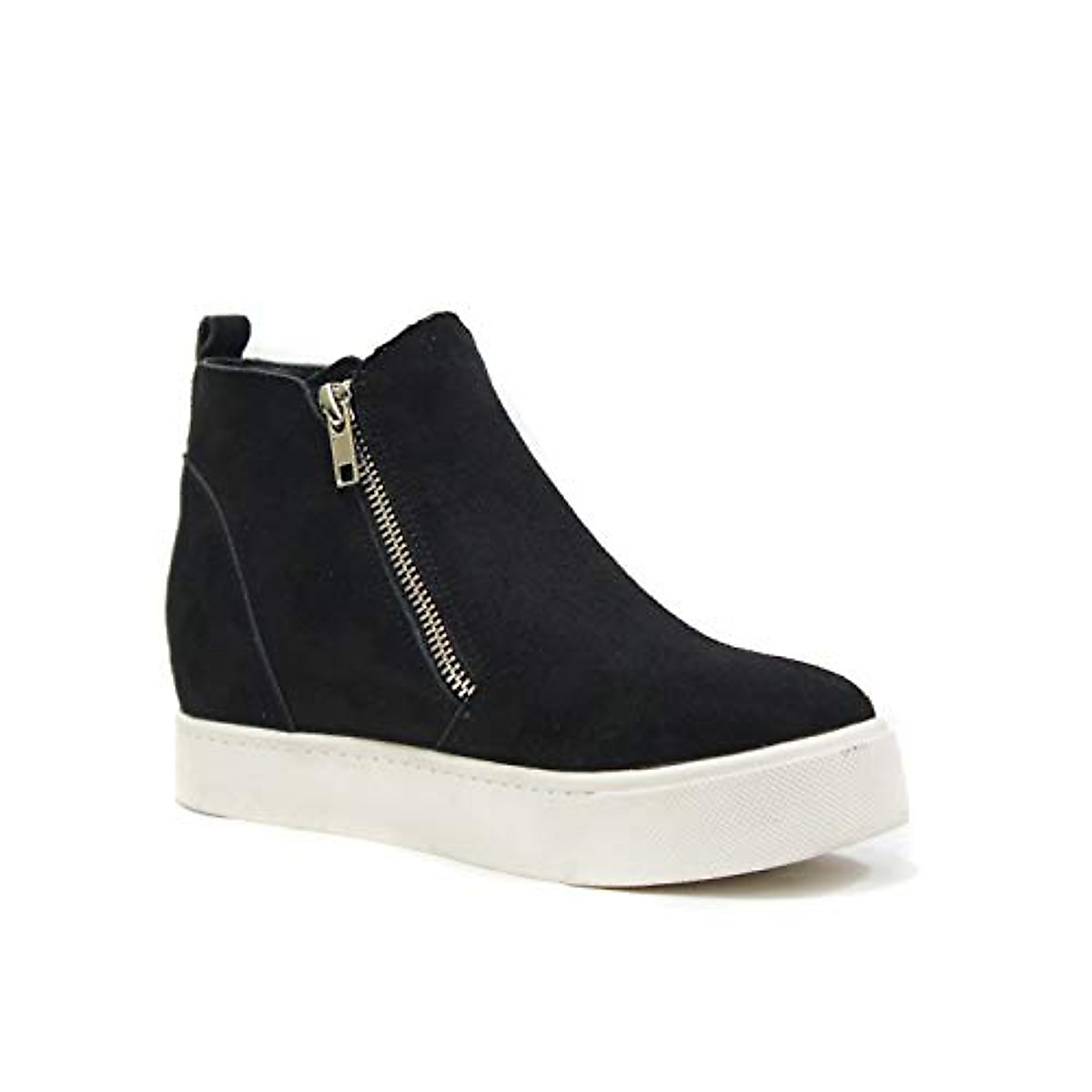 Soda Taylor Hidden Fahsion Wedge Sneaker Shoes Side Zipper (6, Black, Numeric_6)