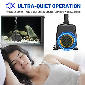 Knifel Submersible Pump 880GPH (3500 L/H 60W) with AUTO-Shut-Off 10ft High Lift for Fountains, Hydroponics, Ponds, Aquariums & More