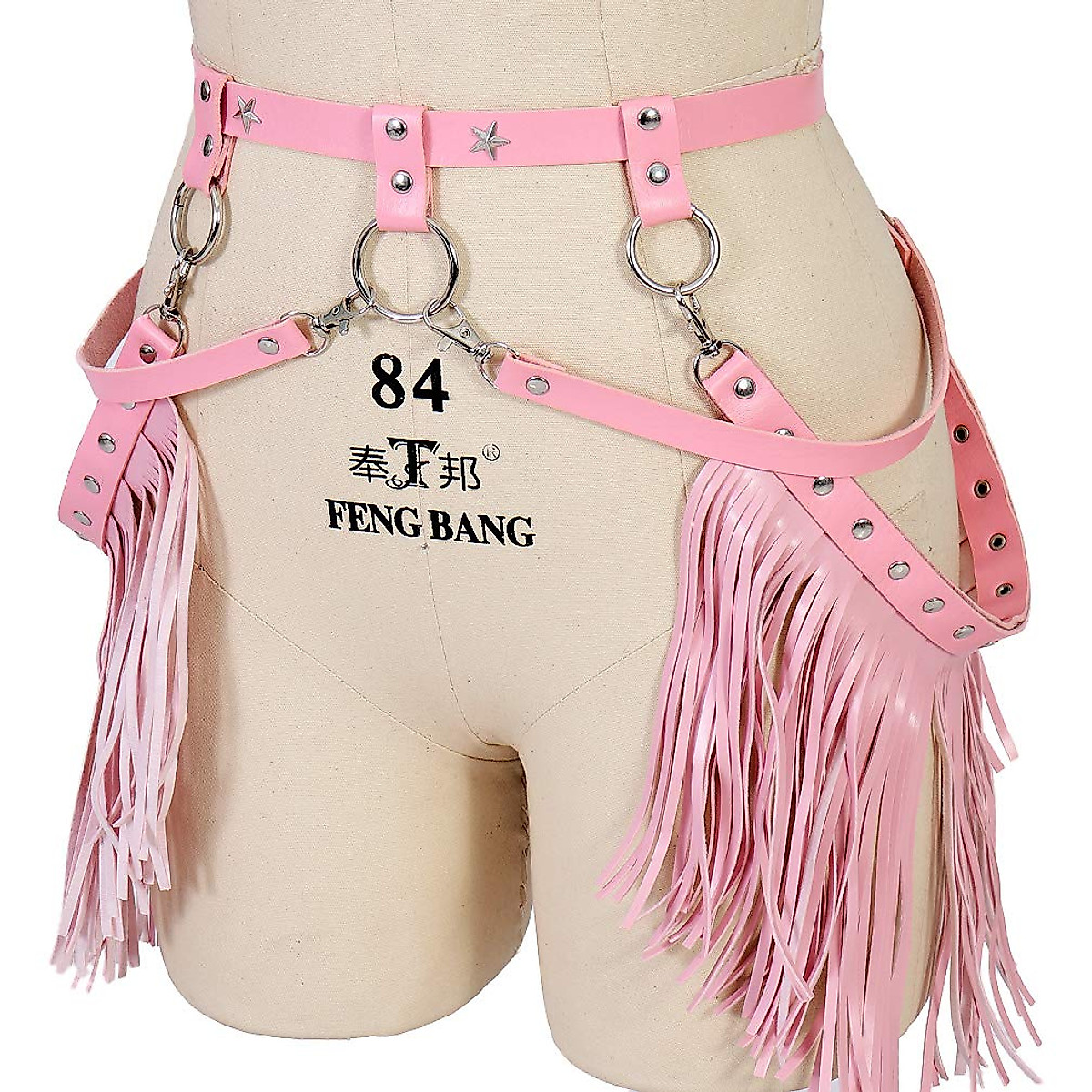 BYDHSS Woman Body Harness Adjustable Dance Clothing Accessories Leg Waist Tassel Gothic Punk Belt (Pink)