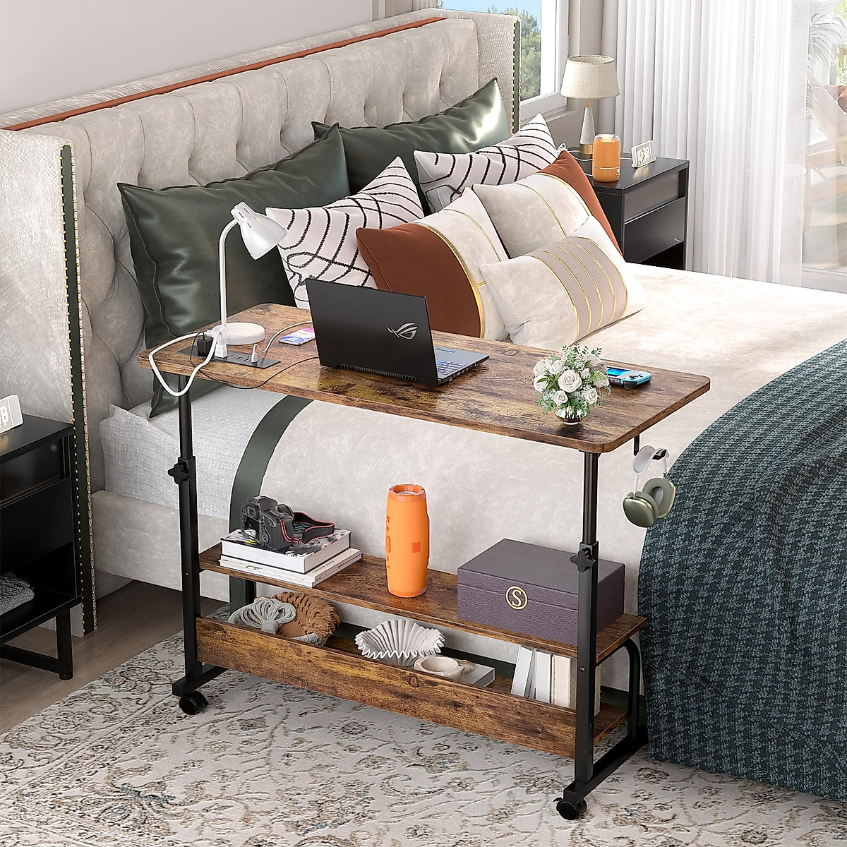 39" Height Adjustable Standing Desk with Power Outlets - Rustic