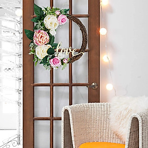 Martine Mall 14In Artificial Peony Flower Wreath Half Circle Wreath Front Door Wreath for Spring Summer Floral Wreath with Eucalyptus Leaves Home Garden Party Wedding Mother Valentines Day Decor