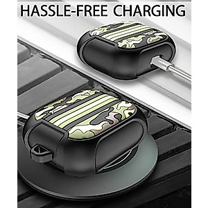 Tamiia Case Compatible with AirPods 3rd Generation (2021) Luminous Cover, Rugged Corner Design AirPods 3 Camo Case, Full-Body Shock Protective Cover with Keychain for AirPods 3 Charging Case, Black