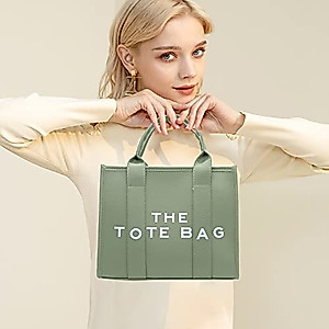 Women's The Tote Bag, PU Leather Tote Bag, Shoulder, Crossbody or Handle Bag for Work, School (10.2X4.2X8.5in) (Light green)