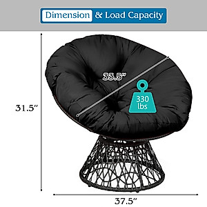 Giantex Rattan Round Papasan Chair, 360-Degree Swivel Egg Chair with Soft Cushion, Living Room Chair Leisure Chair with Gray Frame Indoor Outdoor Use (Black)