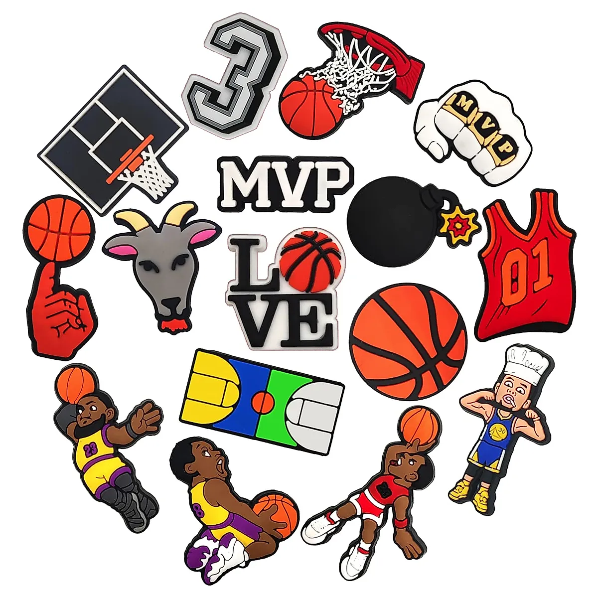 dntt 16Pcs basketball shoe charms for boys Sport Shoe Decoration basketball Game Accessories for Adults boys Girls kids Women Party's Favor