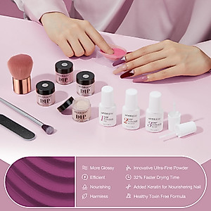 31Pcs Dip Nails Powder Starter Kit, AZUREBEAUTY 20 Colors Purple Blue Glitter Dipping Powder Recycling Tray Liquid Set with Base Top Coat Activator for French Nails Art Manicure DIY Home Salon