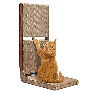 LIFLIX Cardboard Cat Scratcher, 27.2 Inch Wall-Mounted Cat Scratch Pad, L-Shaped Cat Scratcher with Two Toy Balls for Indoor Cats