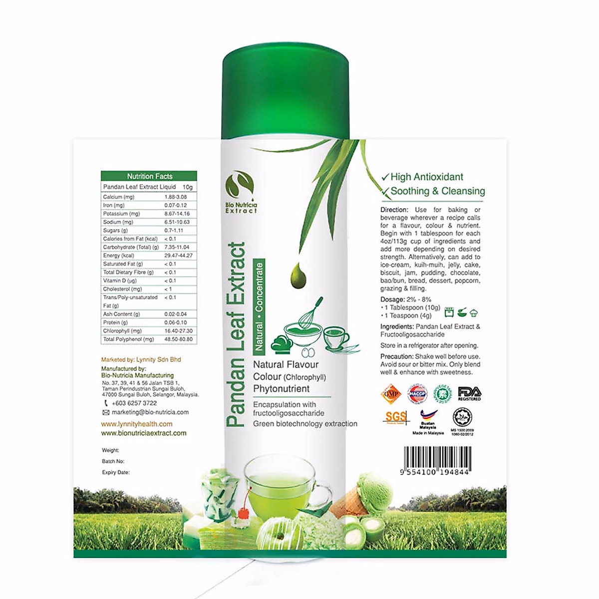 Vanilla of the East, Fresh Natural Asian Gourmet Baking Ingredient, Natural Flavor, Natural Color Chlorophyll of Pandan Leaf Extract Concentrate for Bakery & Beverage (200g) 2 Bottles LY