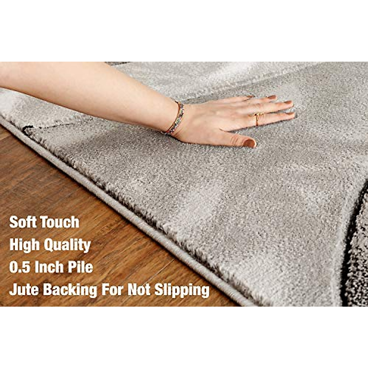 Glory Rugs Area Rug Modern 8x10 Grey Black Circles Geometry Soft Hand Carved Contemporary Floor Carpet Fluffy Texture for Indoor Living Dining Room and Bedroom Area