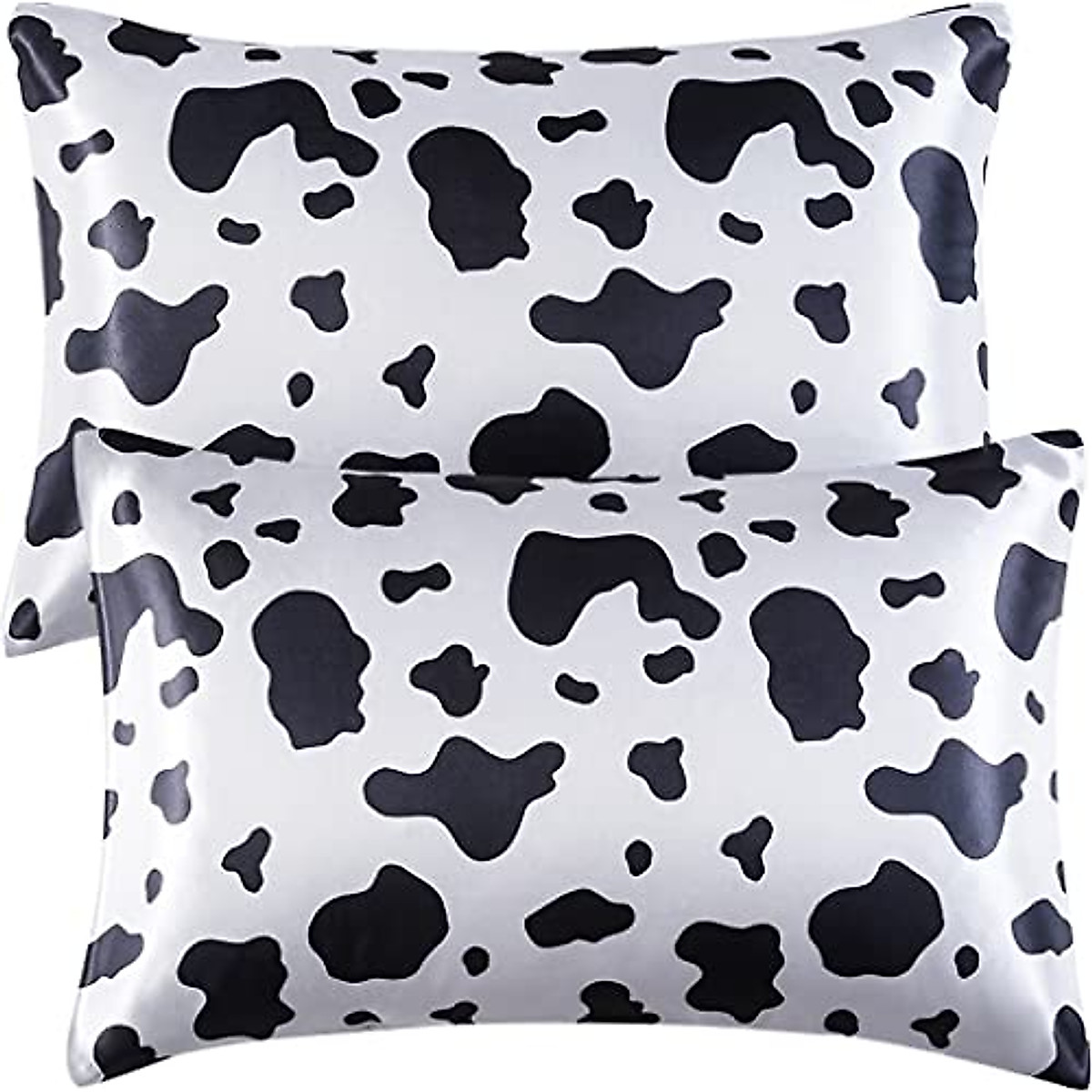 Nttspring Satin Pillowcase for Hair and Skin,King Size Pillow Cases 2,Silky Cow Print Pillow Cases Set of 2 Soft&Cozy Silk Satin Pillow Cases for Women 2 Pack with Envelope Closure(20x36,Cow)