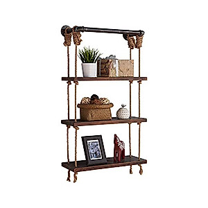 Armen Living Brannon 24" Accent Shelf in Walnut Wood Finish with Grey Piping