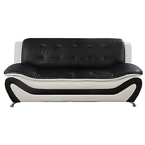 HOMVET Black & White Faux Leather 3 Seater, Metal Legs, Low Armrest Sleeper Sofa for Living Room