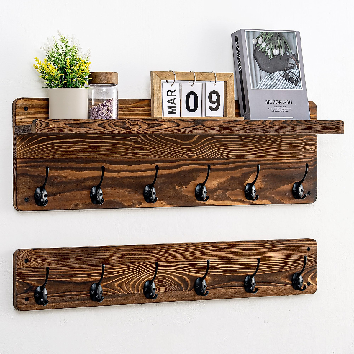 29.5'' Wide Coat Rack Wall Mount with Shelf, Hallway Shelf with 12 Coat Hooks, Coat Hangers for Wall, Peg Rack, Mail and Key Holder, Entryway Decor, Housewarming Gift, Early American