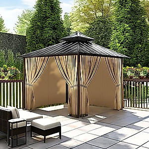 12'x12' Gazebo Curtains Outdoor Waterproof, Universal Replacement Curtain 4-Panels, Sidewalls with Zipper for Garden, Patio, Yard (Only Curtains)