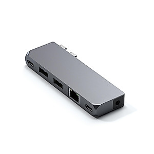 Satechi USB C Hub Multiport Adapter Pro Hub Mini, USB C Dongle with USB4 Port, USB C Data, 2 USB-A Data, Ethernet, Audio Jack, for MacBook Pro/Air M1 M2 M3 - Space Gray
