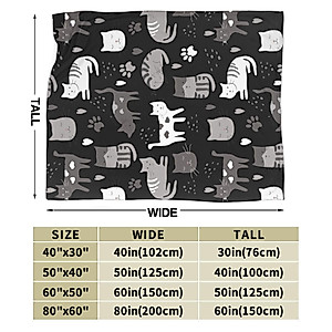 Perinsto Cats Paws Naive Childish (Black) Throw Blanket Ultra Soft Warm All Season Decorative Fleece Blankets for Bed Chair Car Sofa Couch Bedroom 60"X50"