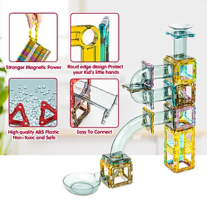 Magnetic Tiles Building Blocks for Kids, Marble Run Race Track Magnet Building Toys Educational Stem Toys for Age 3 4 5 6 7 8+ Year Old Girls Boys Birthday Gift Yellow (Standard Edition 74PCS)