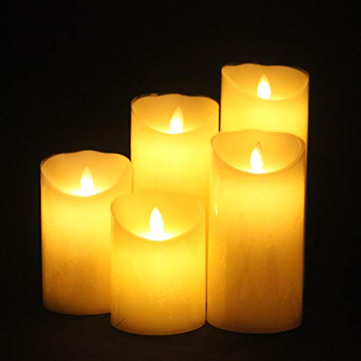 SSYUNO-Home & Garden Flameless Candles, Battery Operated LED Pillar Candles with Remote Control, Waterproof Flickering Pillar Candles for Indoor Outdoor, Set of 5