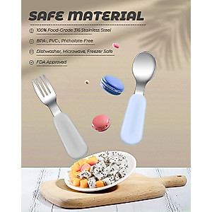 4 pcs Toddler Utensils, Stainless Steel Toddler Silverware Set with Round Handle, Baby Forks for Self Feeding, 2 Toddler Forks and 2 Toddler Spoons, BPA Free