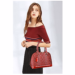 Patent Leather Handbag Crocodile Pattern Top Handle Purse Shell Bag Come with Wallet (Black)