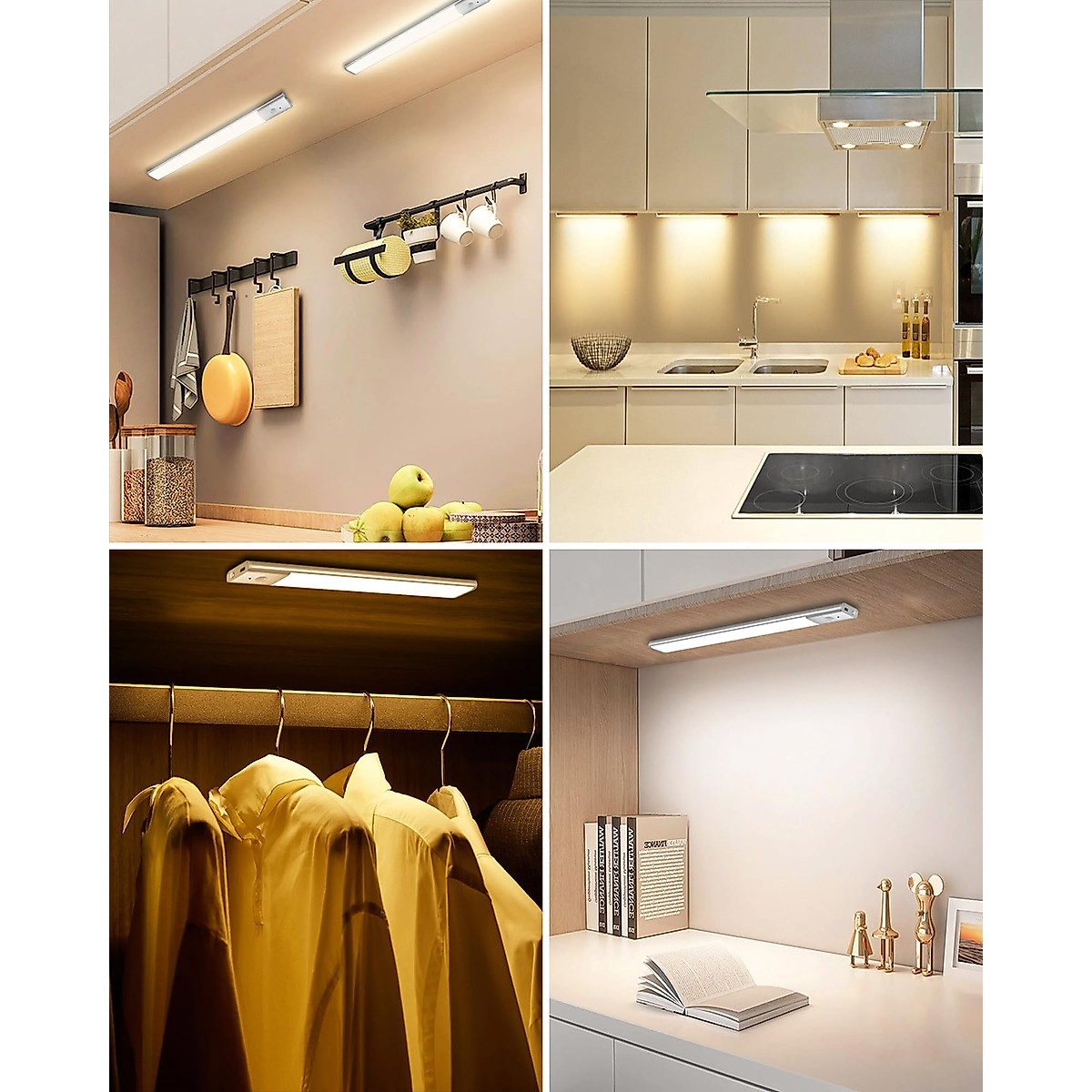 LAJOSO 64 LED Under Cabinet Lights Motion Sensor, 3 Color Kitchen Counter Lighting Wireless, Rechargeable Closet Lights Remote, Dimmable Night Light for Shelf Pantry Stair Hallway 3Pack