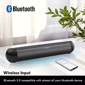 wogree 16 Inches Small Sound Bars for TV, Mini Wireless Bluetooth 5.0 TV Speakers Soundbar with LED Display for Bedroom, Kitchen and Other Small Space