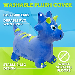 WADDLE Bouncy Hopper Inflatable Animal Hopping Plush, Indoor and Outdoor Toy for Toddlers and Kids, Pump Included, Boys and Girls Ages 2 Years and Up (Triceratops)
