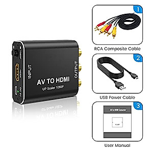 RCA to HDMI Converter, AV to HDMI Converter with RCA Cables, Aluminum 1080P Analog Composite CVBS Video Adapter Support PAL/NTSC for Smart TV PS2 Wii SNES N64 Xbox VHS VCR DVD Player