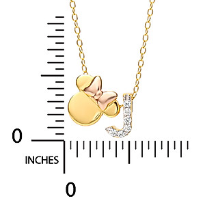 Disney Minnie Mouse Flash Plated Letter J Cubic Zirconia Initial Pendant Necklace, 18"