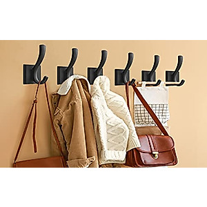 TOFIIGREM Black Coat Hooks 6-Pack + Rotatable Purse Handbag Hangers 2-Pack