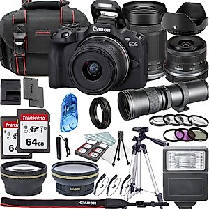 Canon EOS R50 Mirrorless Camera with 18-45mm, 55-210mm Zoom, and 420-800mm f/8.3 HD Telephoto Zoom Lenses + Lens Filters + CASE + Accessory Bundle (Renewed)
