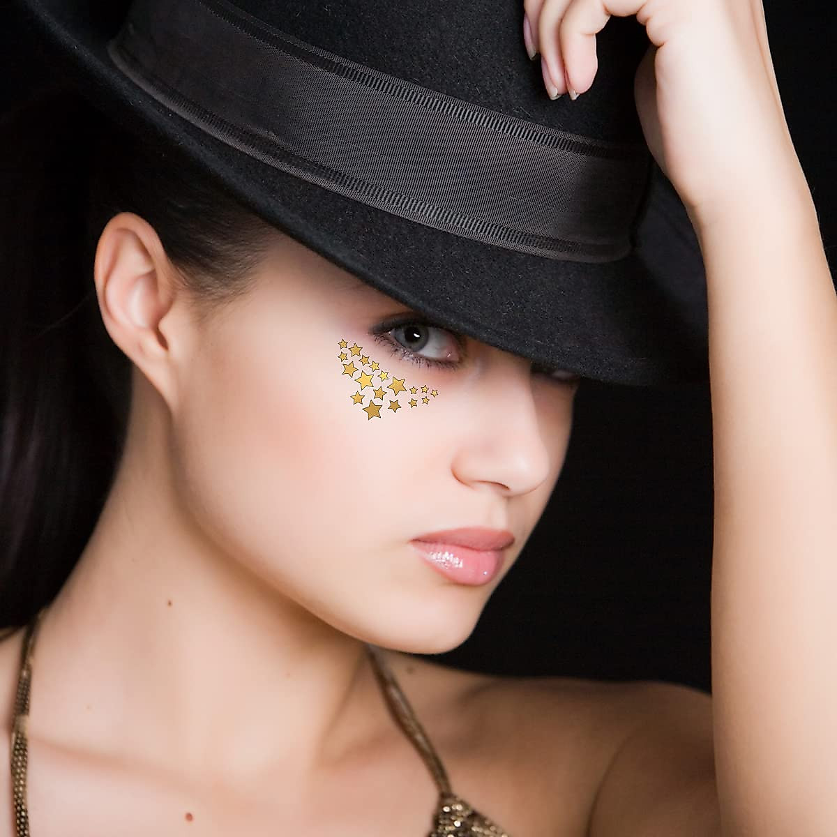 FashionTats Gold Stars Eye Accent Temporary Tattoos | 20 - Pack | Skin Safe | MADE IN THE USA | Removable