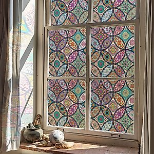 JiffDiff Window Privacy Film Frosted Glass Stain Stickers Boho Decorative Rainbow Non-Adhesive Static Cling Tinting for Home Bathroom 118.1''x17.3''