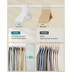 SONGMICS Plastic Hangers 50 Pack, Space-Saving Clothes Hangers, Lightweight Hangers, for Pants, Coats, Dresses, White UCRP009W50