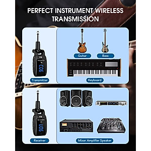 TTSTAR ISAIBELL Wireless Guitar System Instrument System Electric Guitar Transmitter Receiver Rechargeable Bass Accessories Digital Display Stereo Jack Audio Cable Adapter 15Set Frequency
