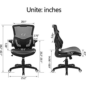 Office Chair Ergonomic Desk Chair - Adjustable Height PU Leather Home Office Desk Chairs, Swivel Mesh Midback Computer Chair with Lumbar Support and Flip-up Armrests Executive Office Task Chair, Black